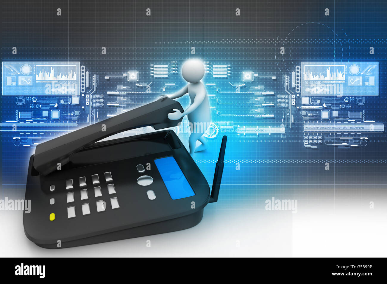 3d man with telephone, communication concept Stock Photo - Alamy