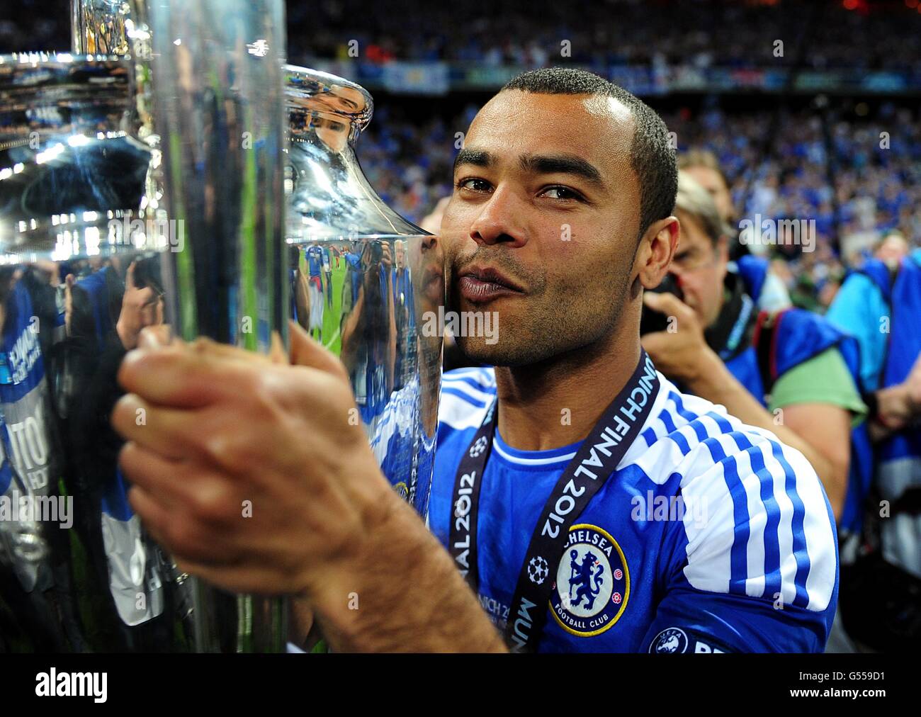 Chelseas ashley cole celebrates with the uefa champions league trophy ...