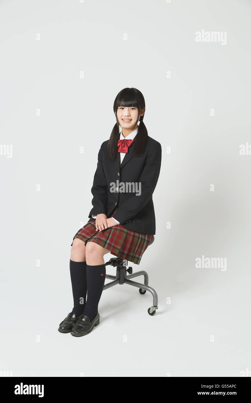 Japanese High-school student in uniform against white background Stock ...