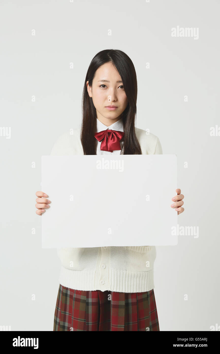 Japanese High-school student in uniform against white background Stock ...