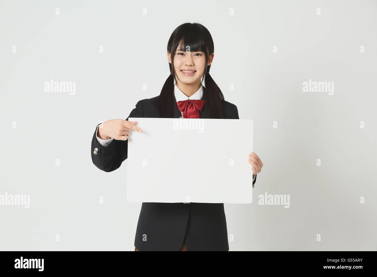 Japanese High-school student in uniform against white background Stock ...