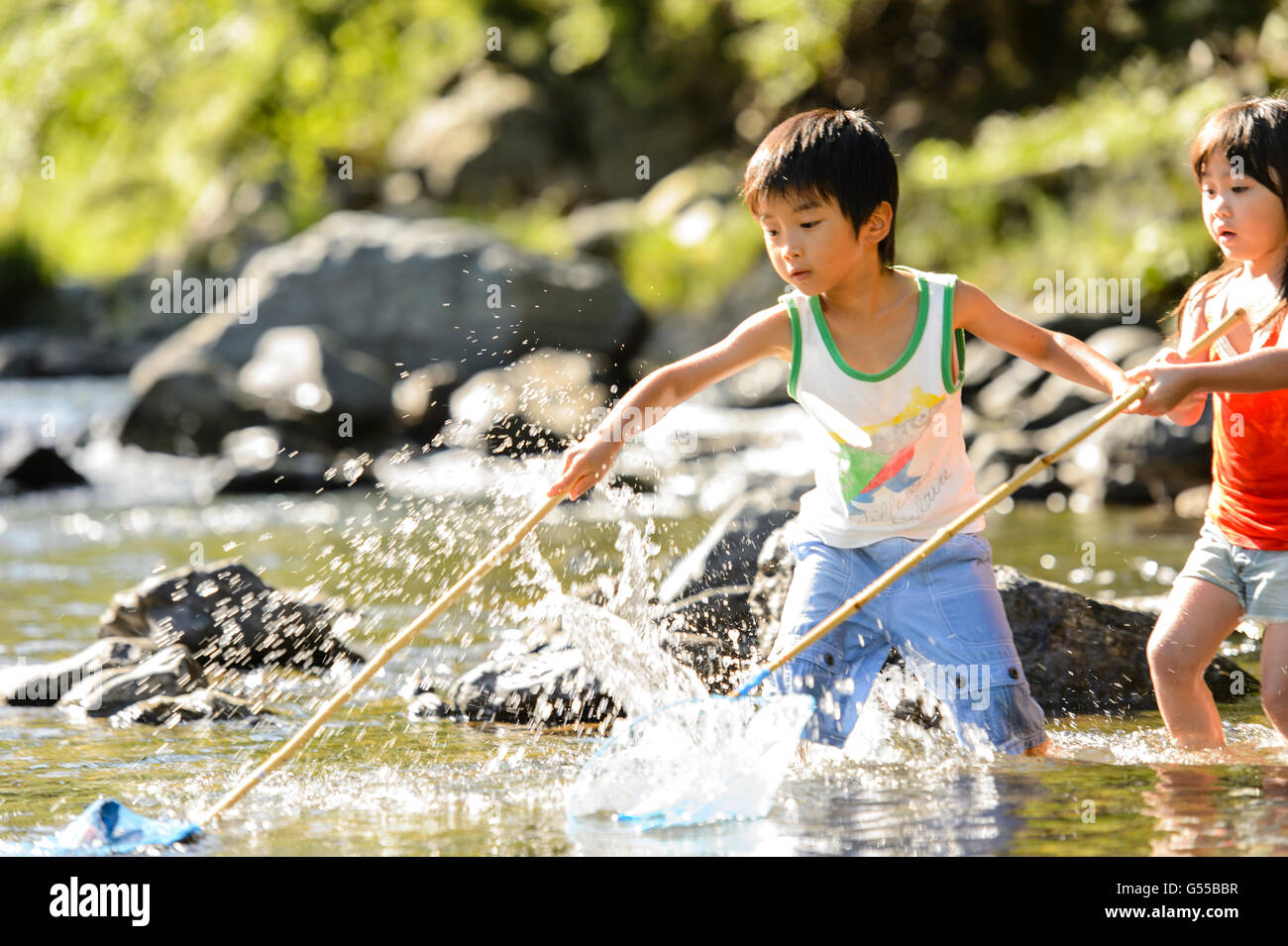 Japanese kids playing river hi-res stock photography and images - Alamy