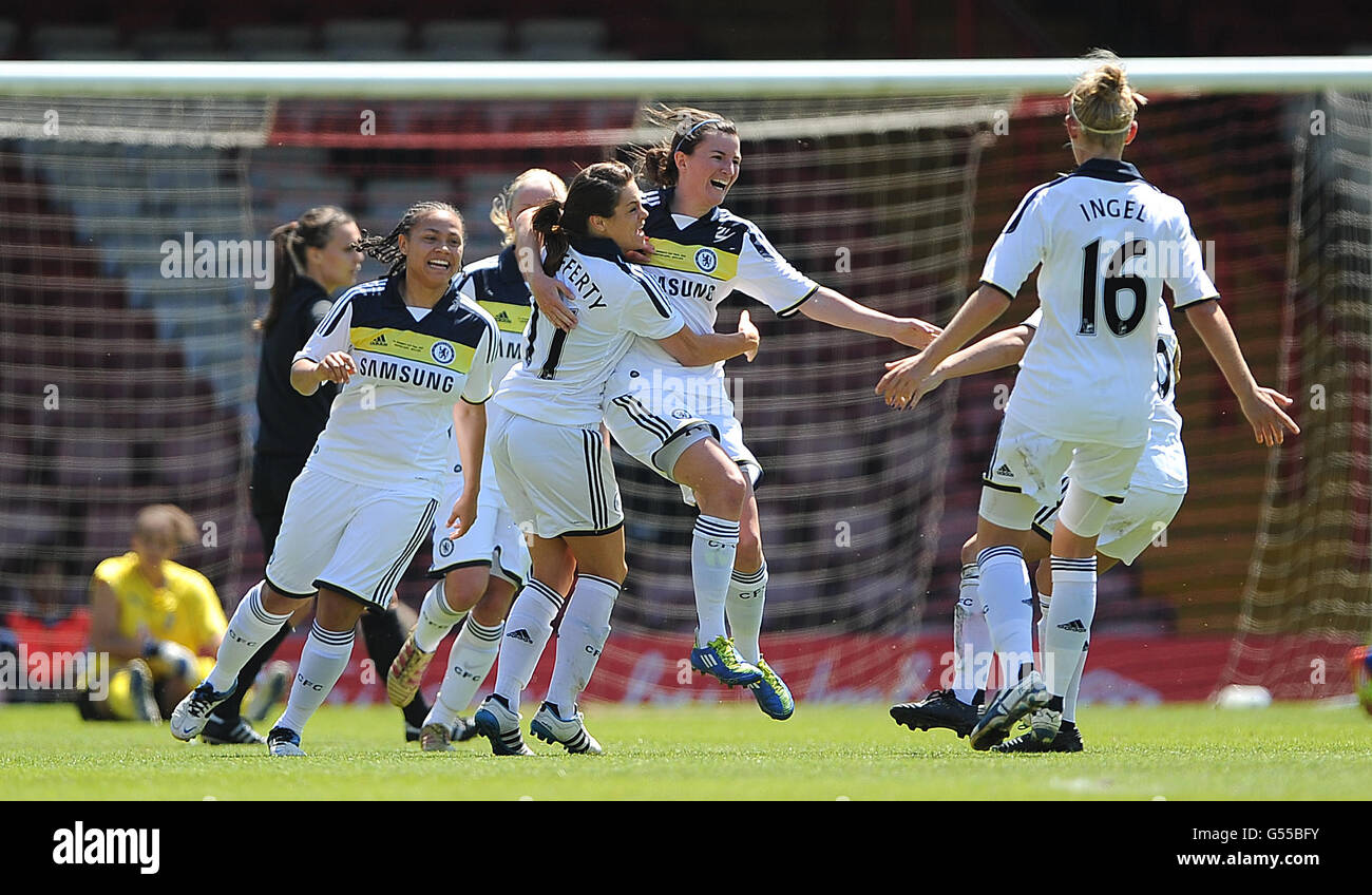 Chelsea Ladies Helen Lander (centre facing) celebrates after scoring ...