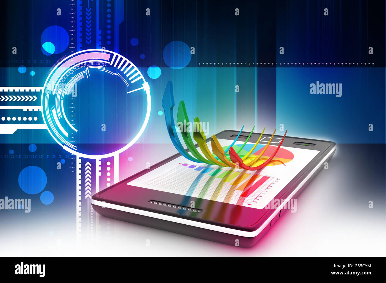 Smart phone showing a growth graph and a pie chart Stock Photo - Alamy
