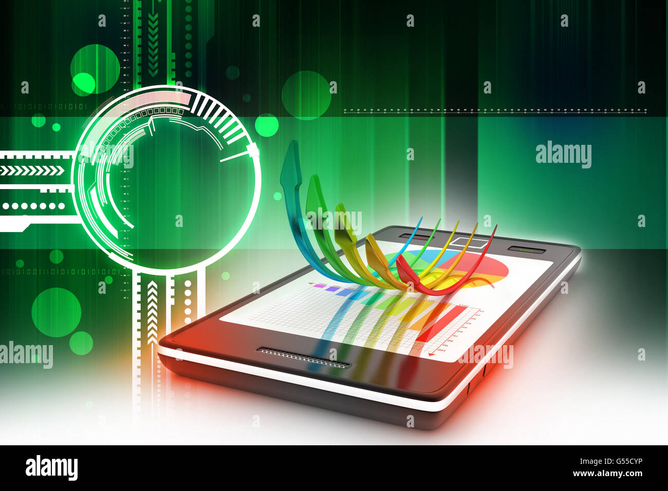 Smart phone showing a growth graph and a pie chart Stock Photo - Alamy