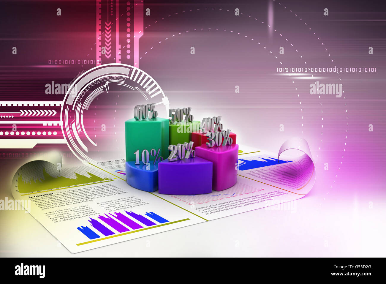 Business report and pie chart with growth percentage Stock Photo - Alamy
