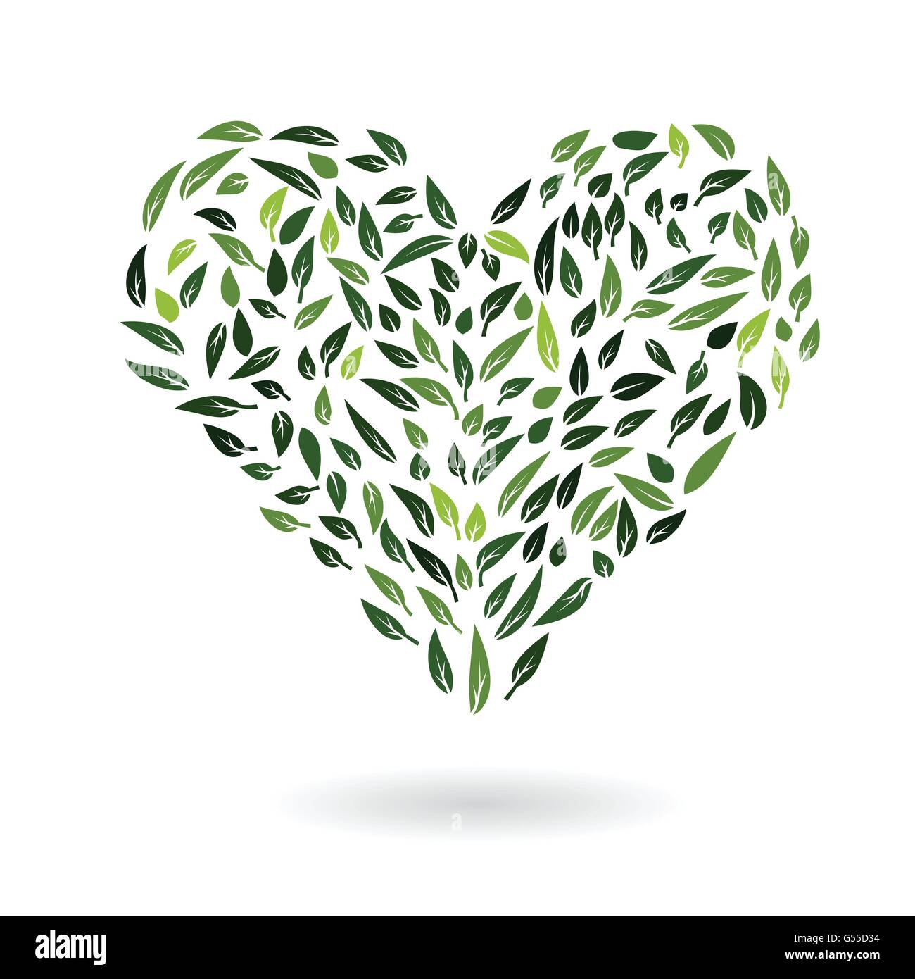 abstract heart symbol from green leaves environment protection eco ...