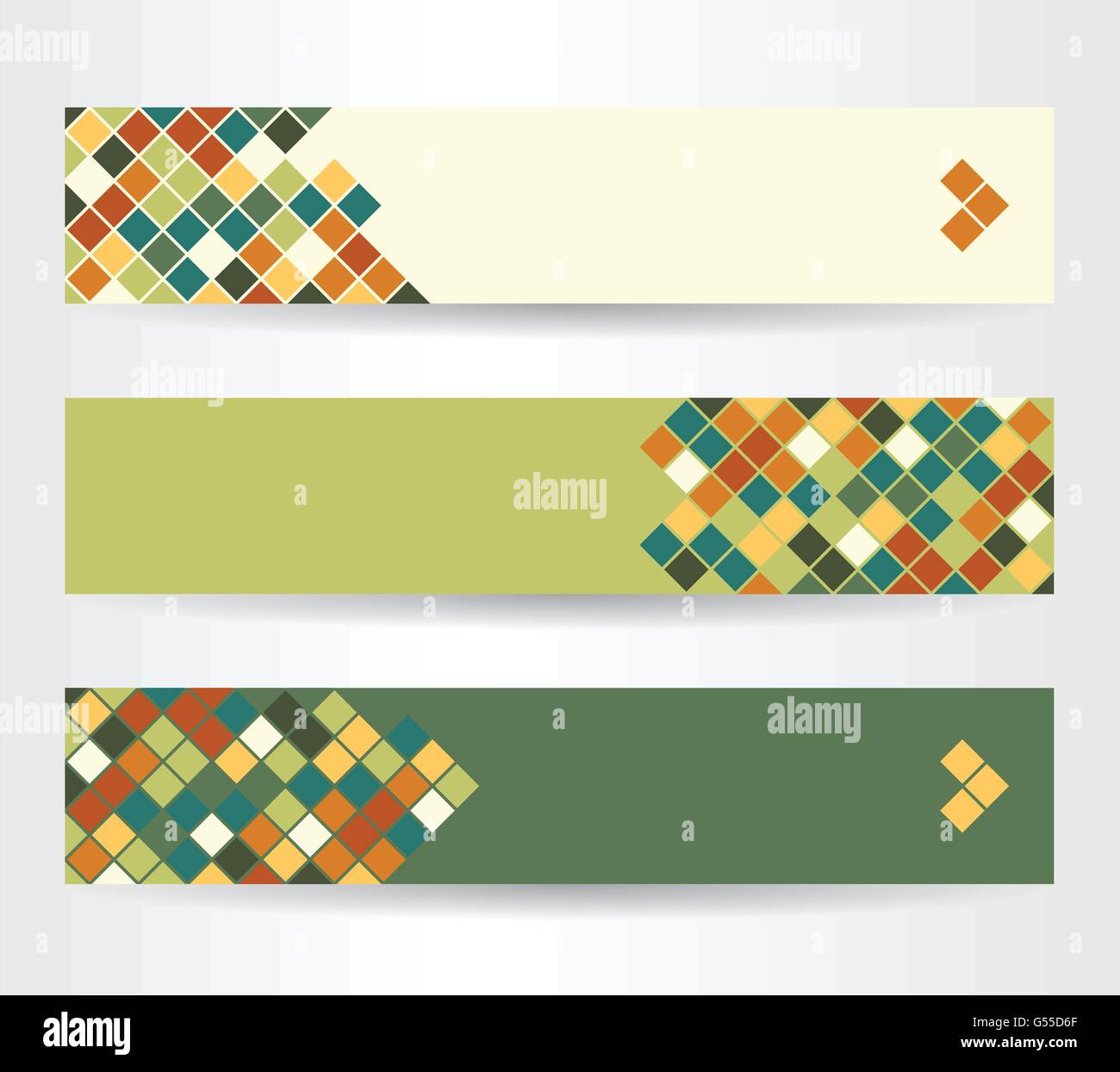 Set of Horizontal banners with color Squares and copyspace for your ...