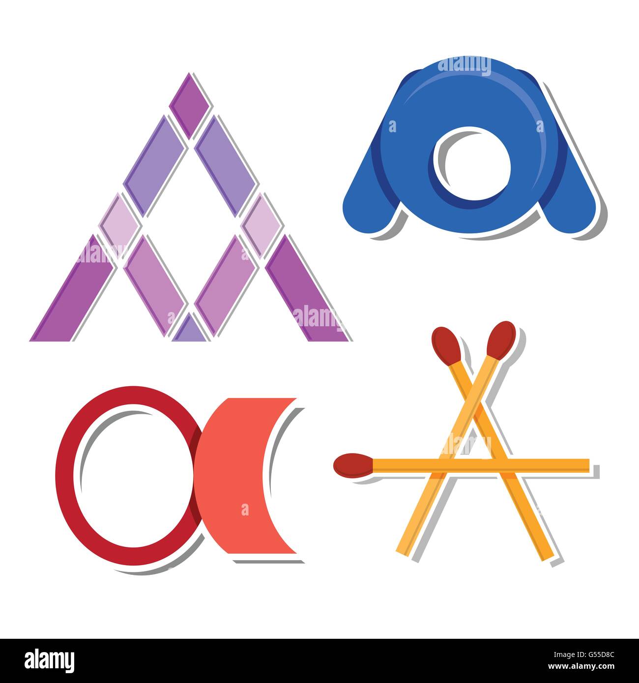 Creative style letter A cartoon decorative vector design set Stock ...