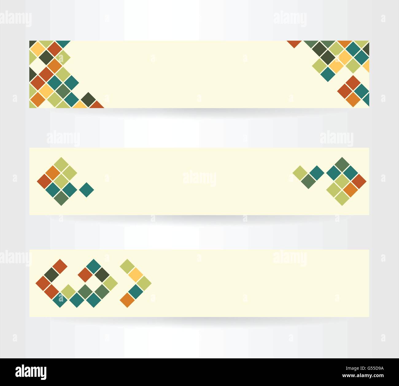 Light horizontal banners with squares color ornament and copyspace for ...