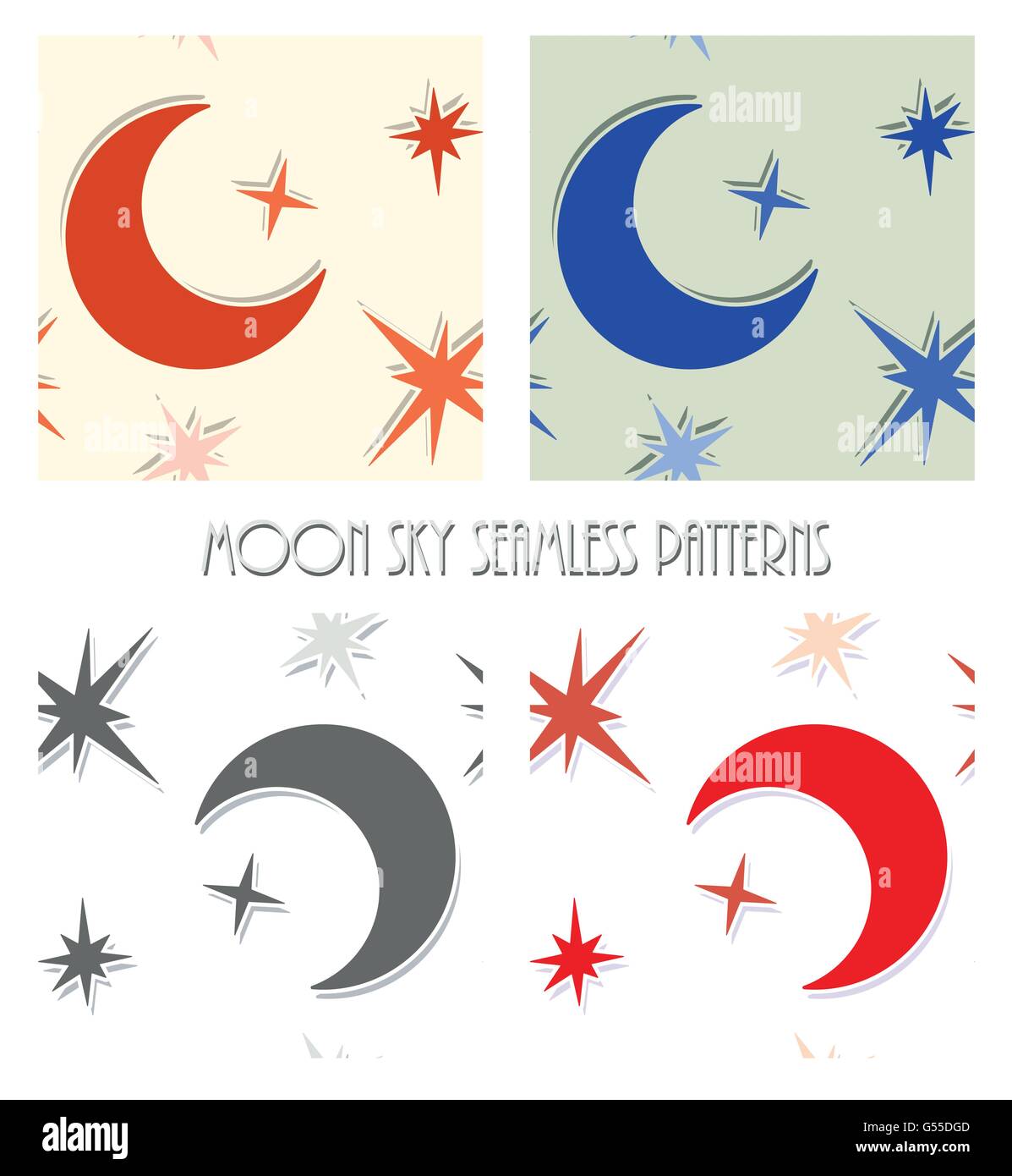 abstract moon star sky seamless pattern set vector design background ...