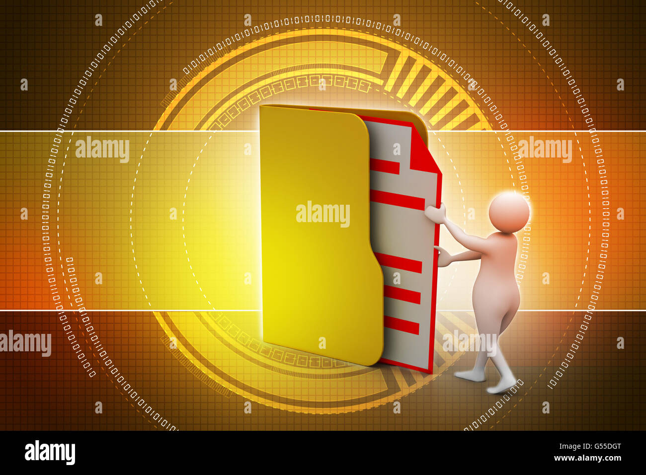 3d man inserting the file in folder Stock Photo - Alamy