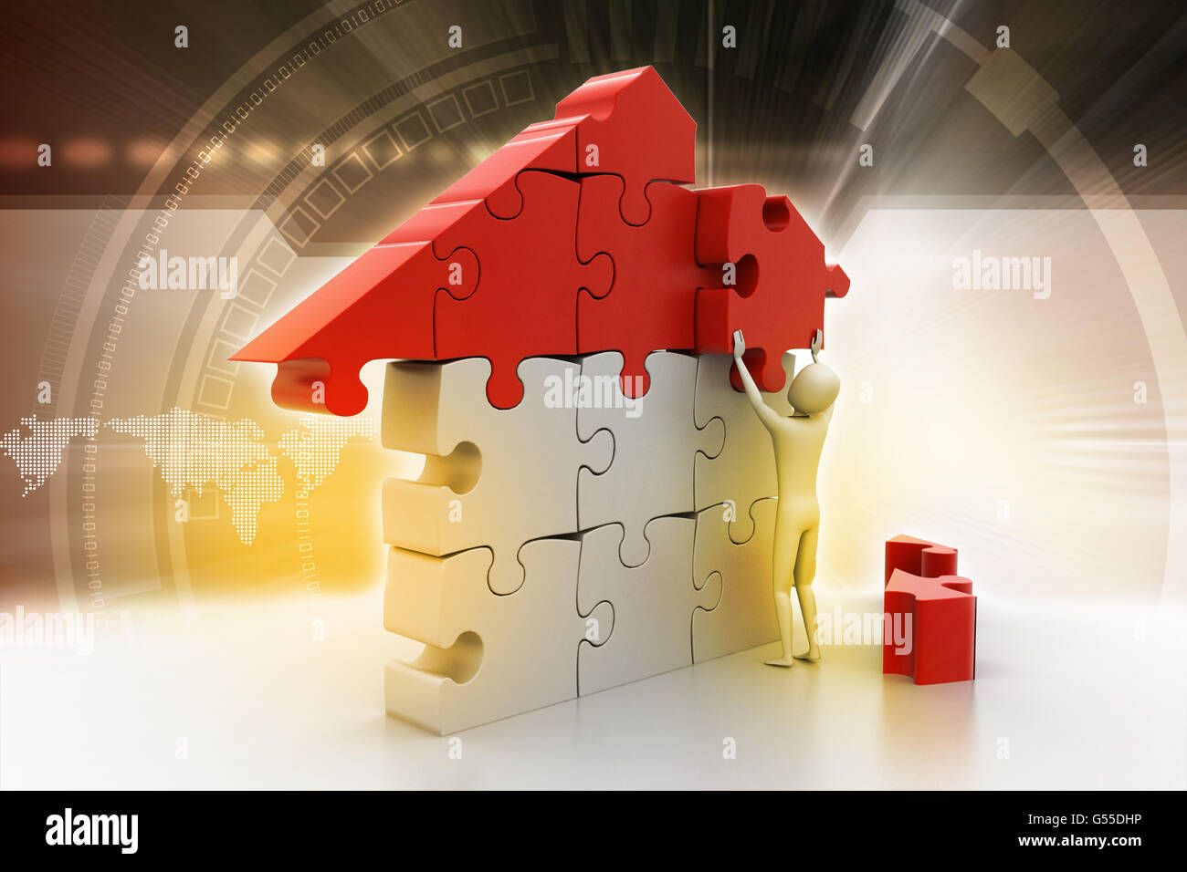 3d man, building the house Stock Photo - Alamy