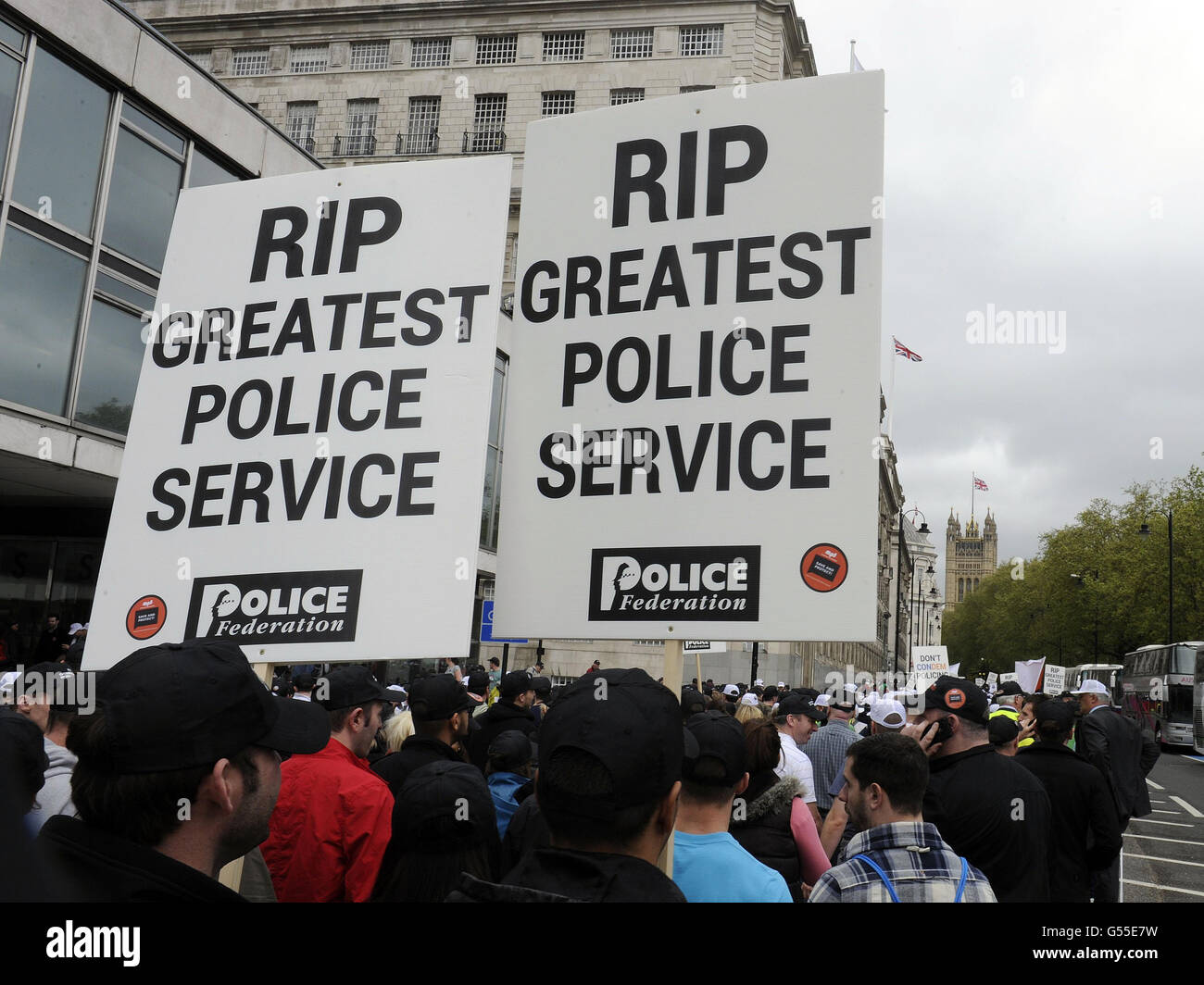 Police Federation members march during a protest against spending cuts ...