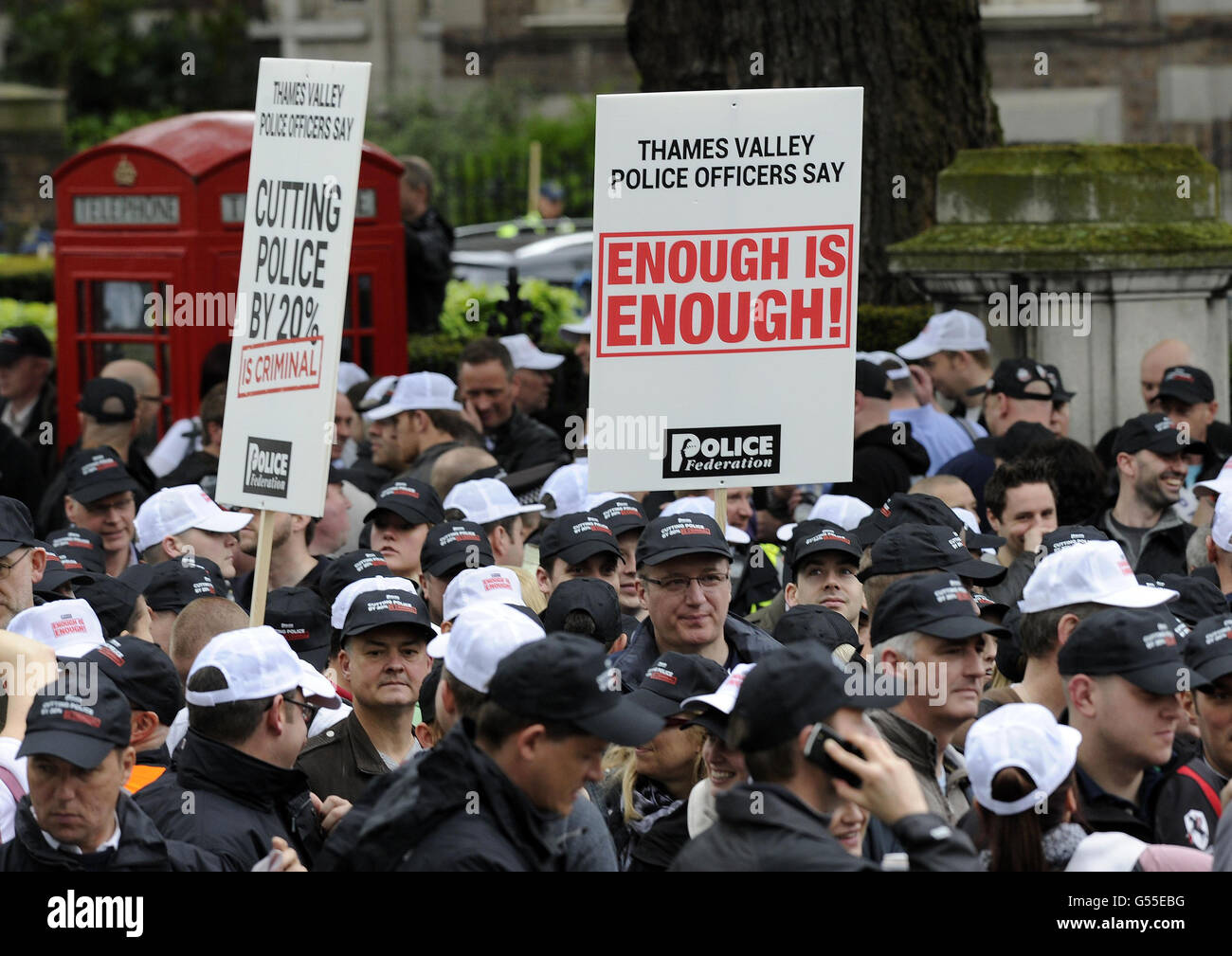 Police Federation members march during a protest against spending cuts ...
