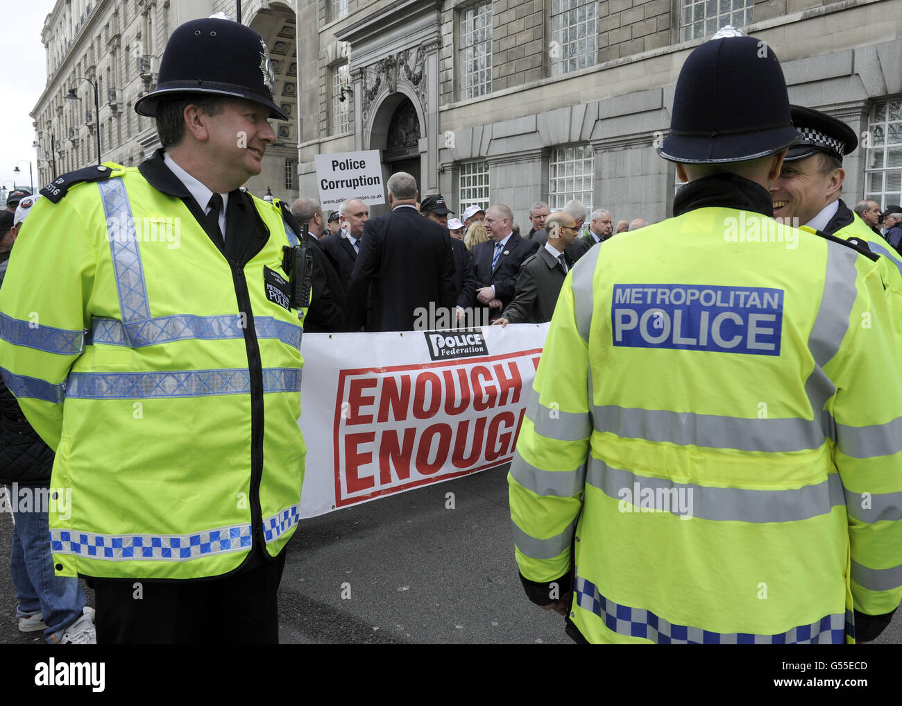 Police Federation members march during a protest against spending cuts ...