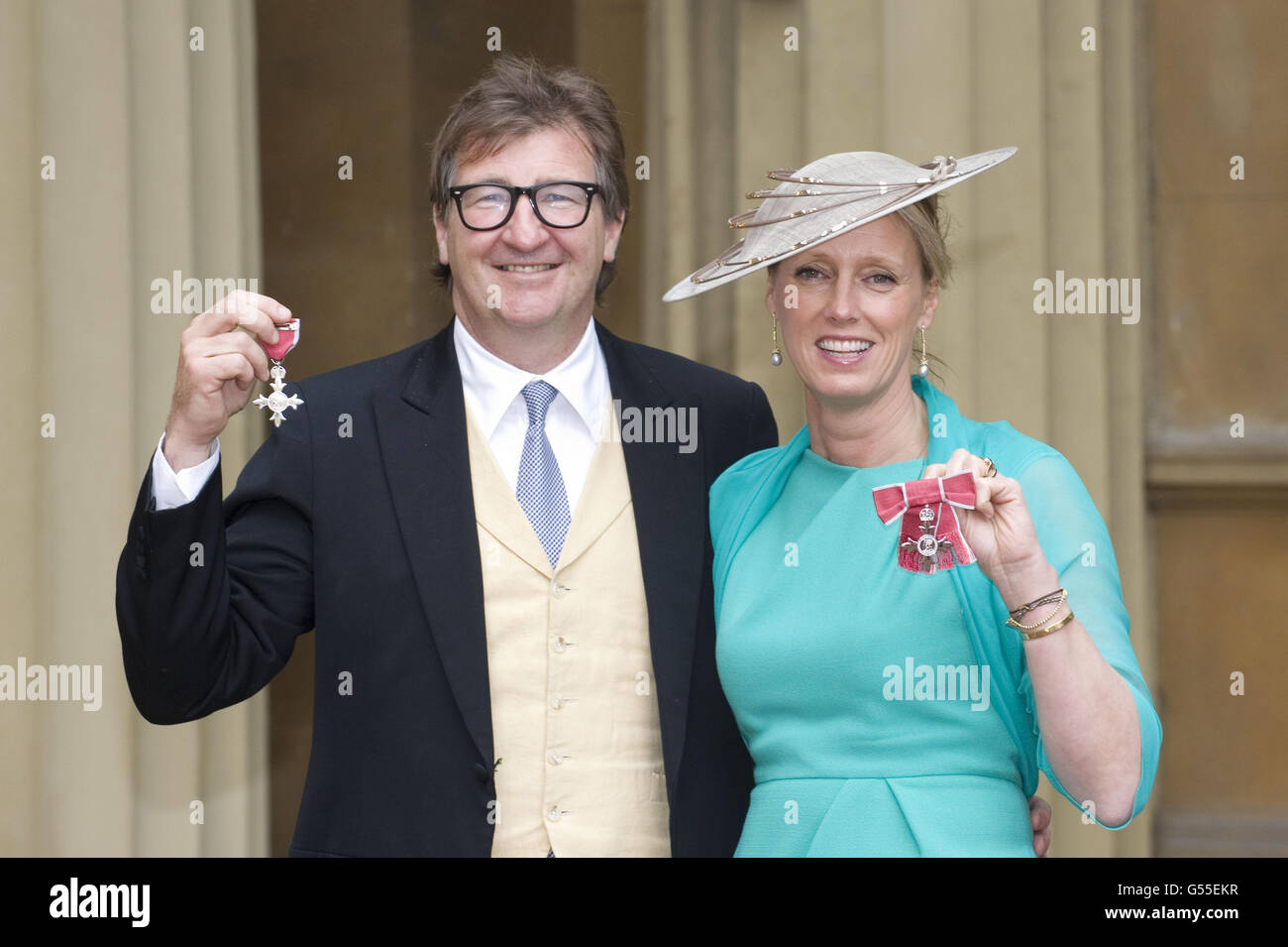 John and Annoushka Ayton after receiving their Member of the British ...