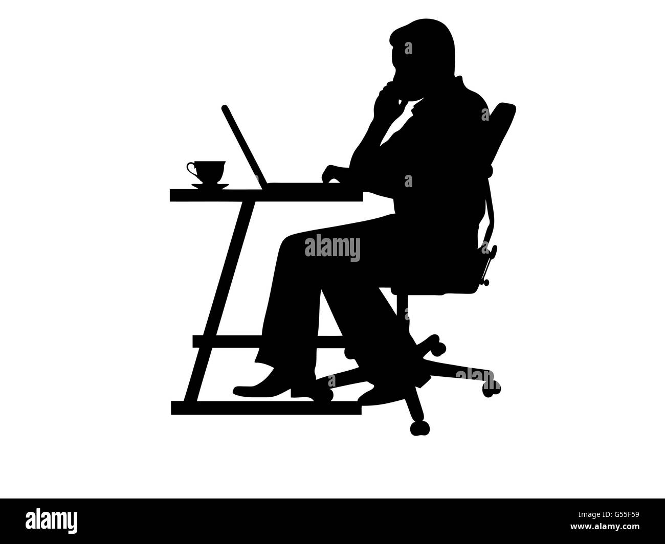 Silhouette of person at a desk Cut Out Stock Images & Pictures - Alamy