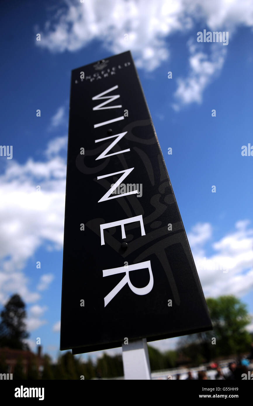 Winner sign in winners enclosure lingfield park racecourse hi-res stock ...