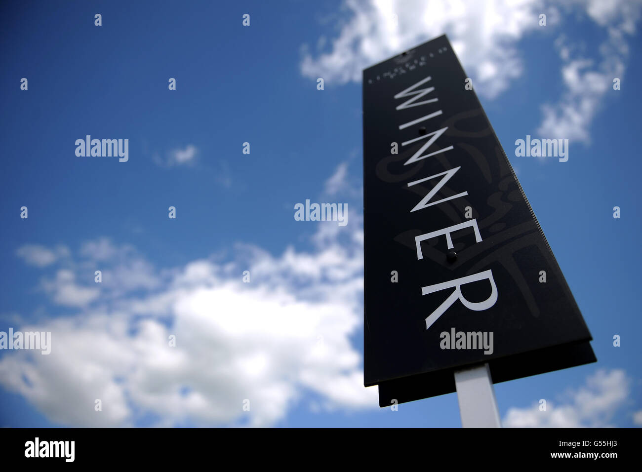 Winner sign in winners enclosure lingfield park racecourse hi-res stock ...
