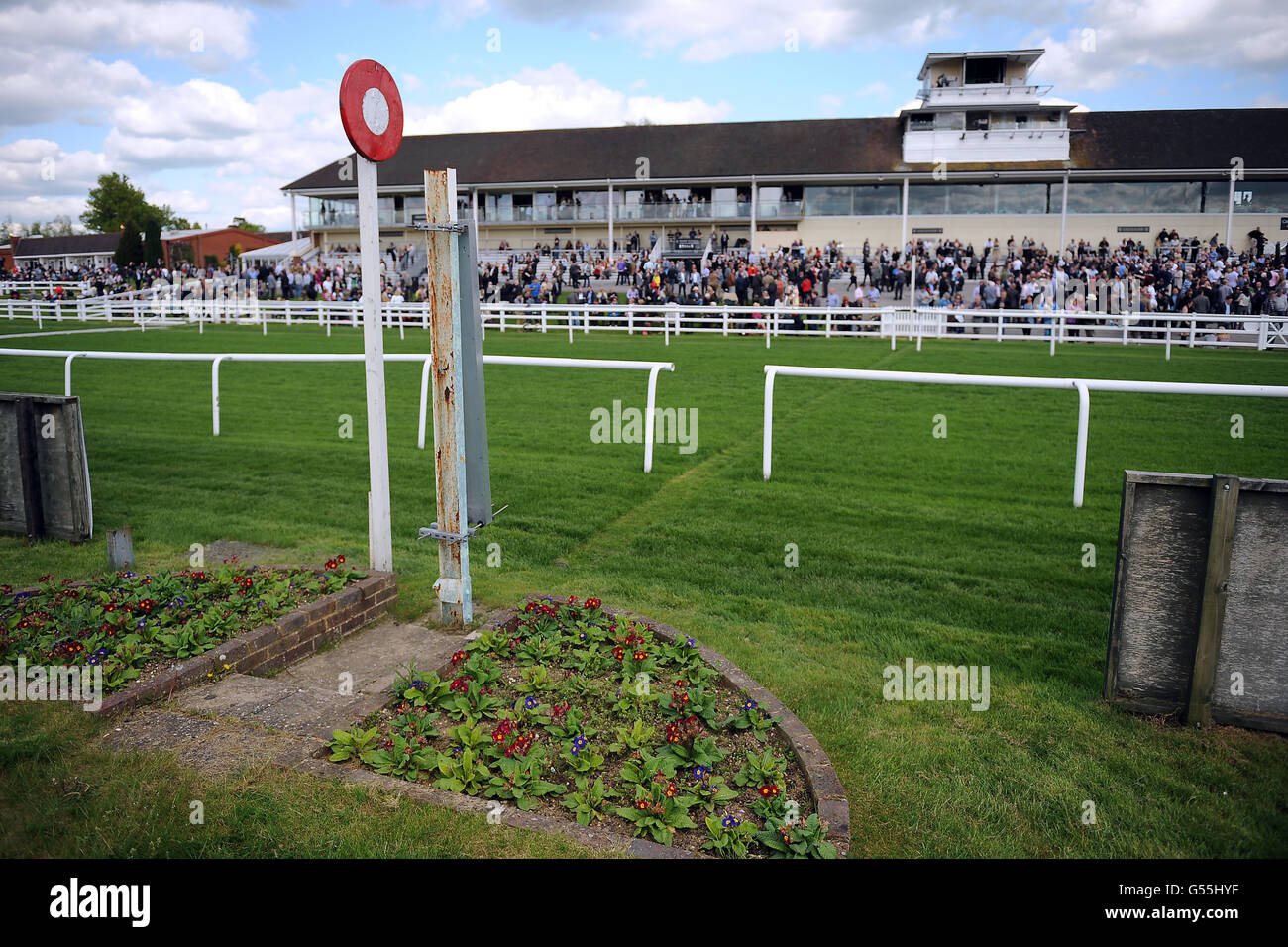 General view of the finishing post at lingfield park racecourse hi-res ...