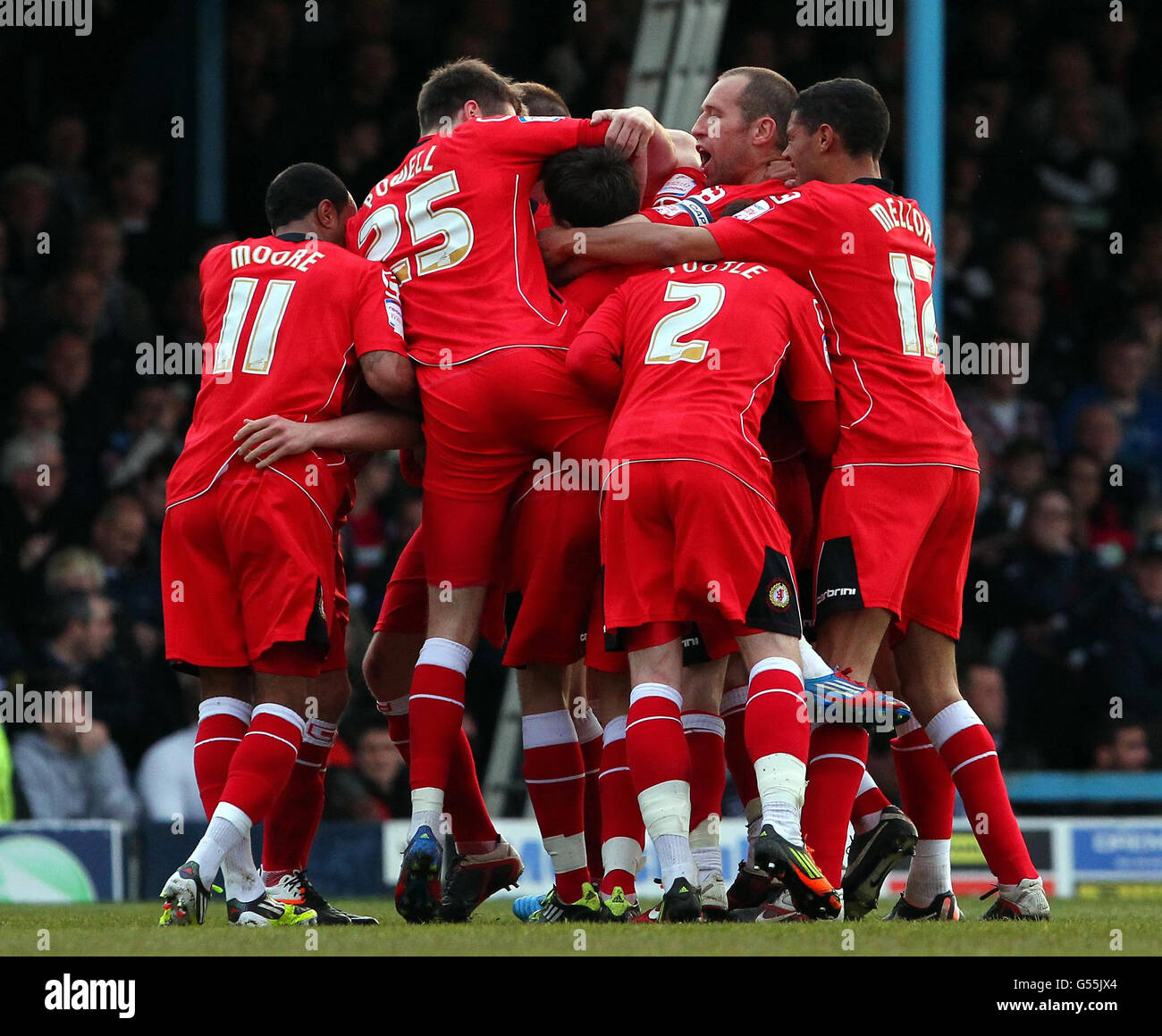 Crewe players celebrate scoring during the npower Football League Two ...