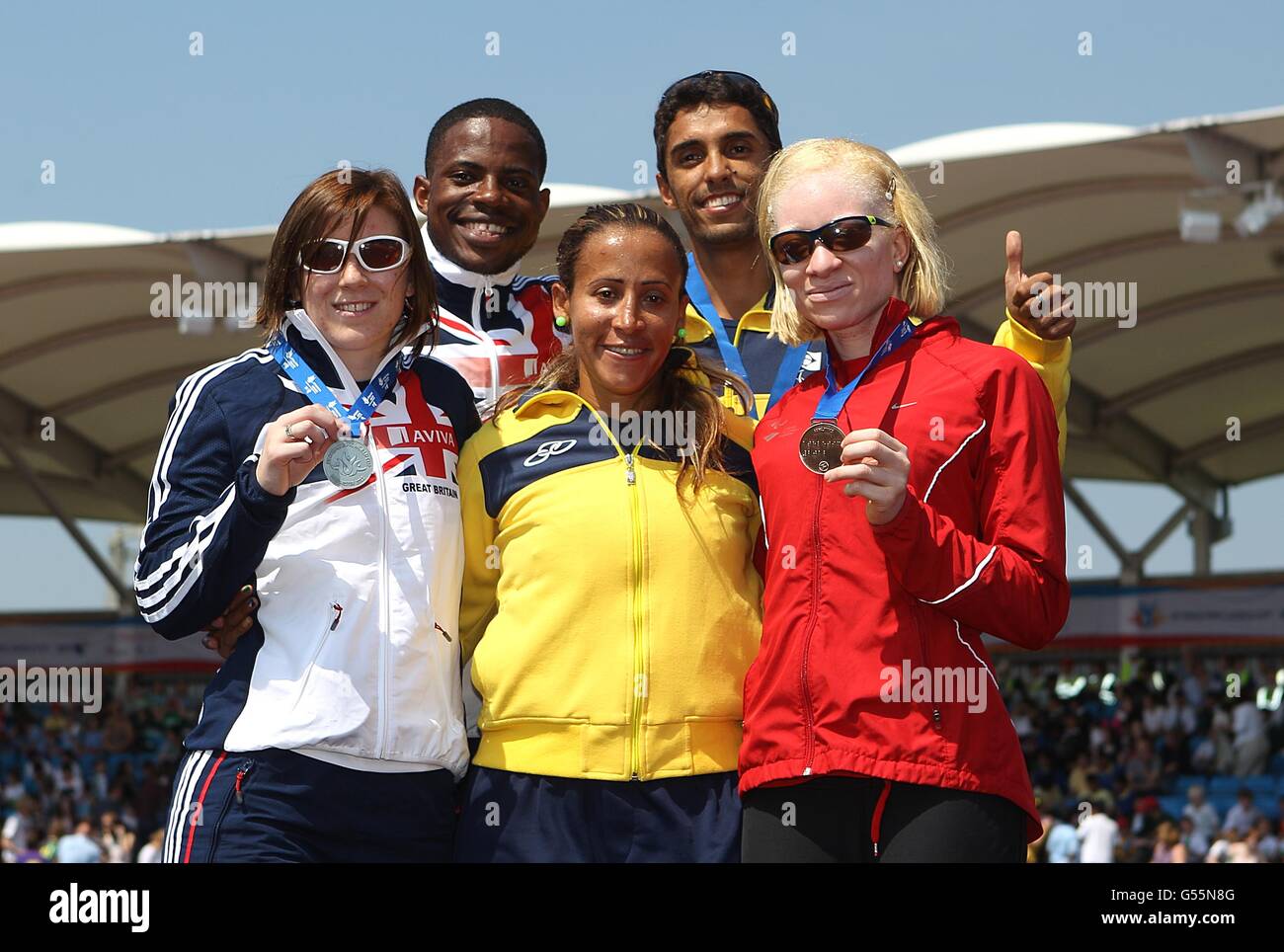 Great Britain's Elizabeth Clegg (left) celebrates with her silver medal ...