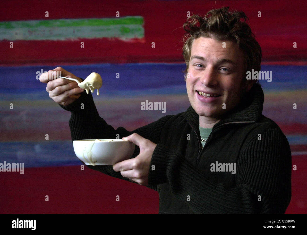 Celebrity Chef Jamie Oliver tries some ice cream, one of 350 new ...