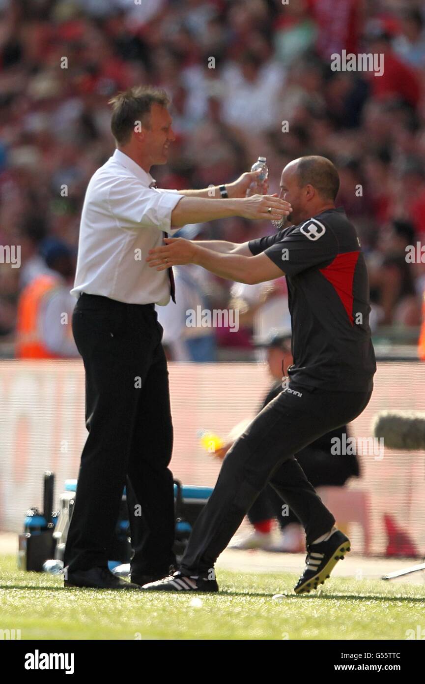 Crewe alexandra manager steve davis celebrates on the touchline hi-res ...