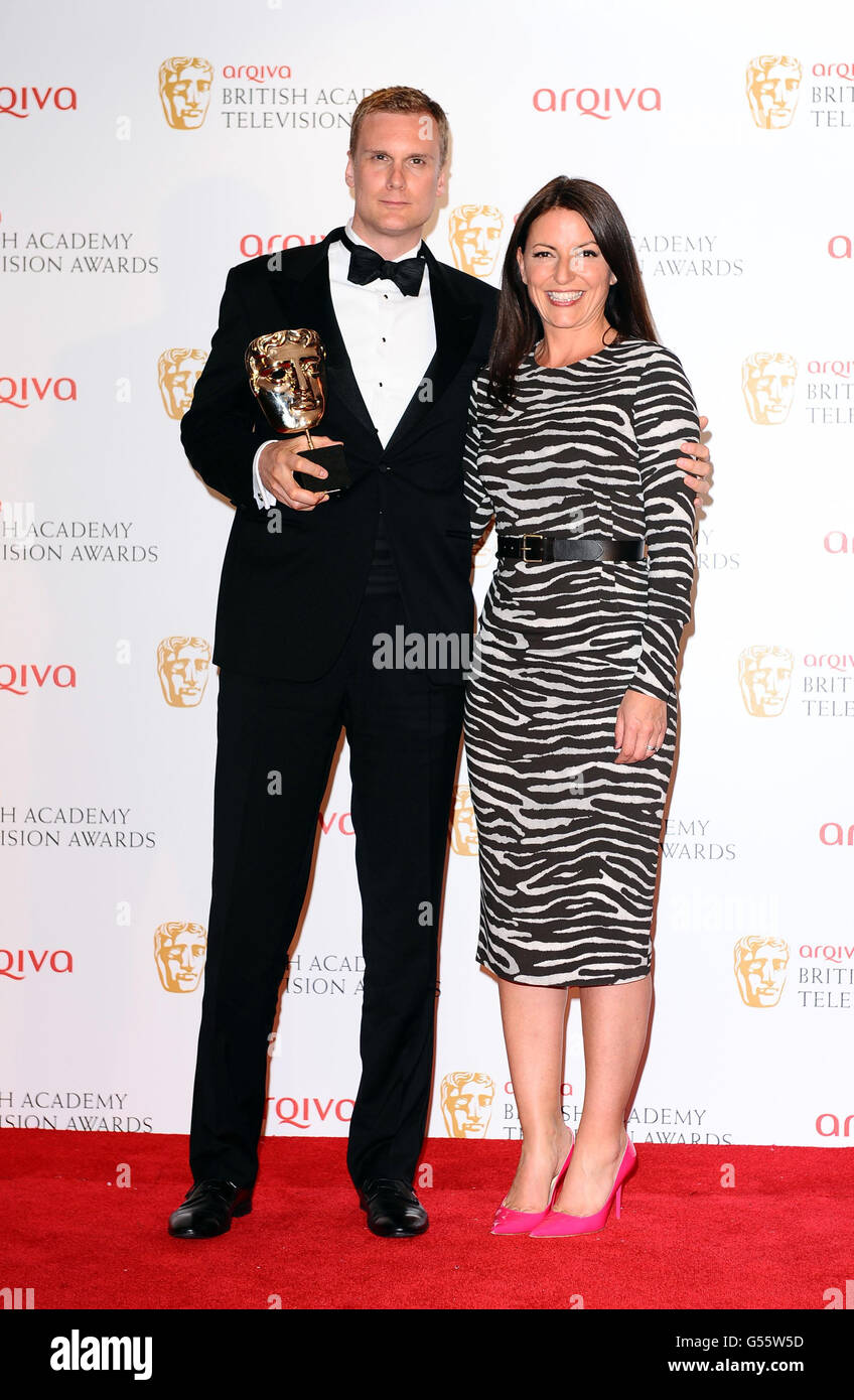 Winner of the best male performance in a comedy programme Darren Boyd with Davina McCall at the ...