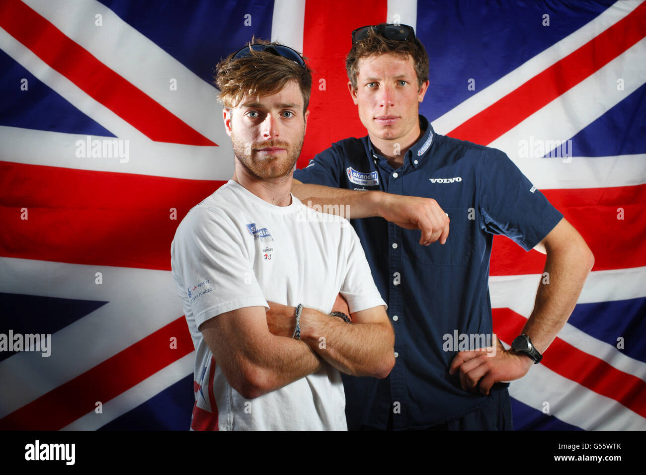 Men's 470 sailing team Luke Patience (left) and Stuart Bithell during a ...