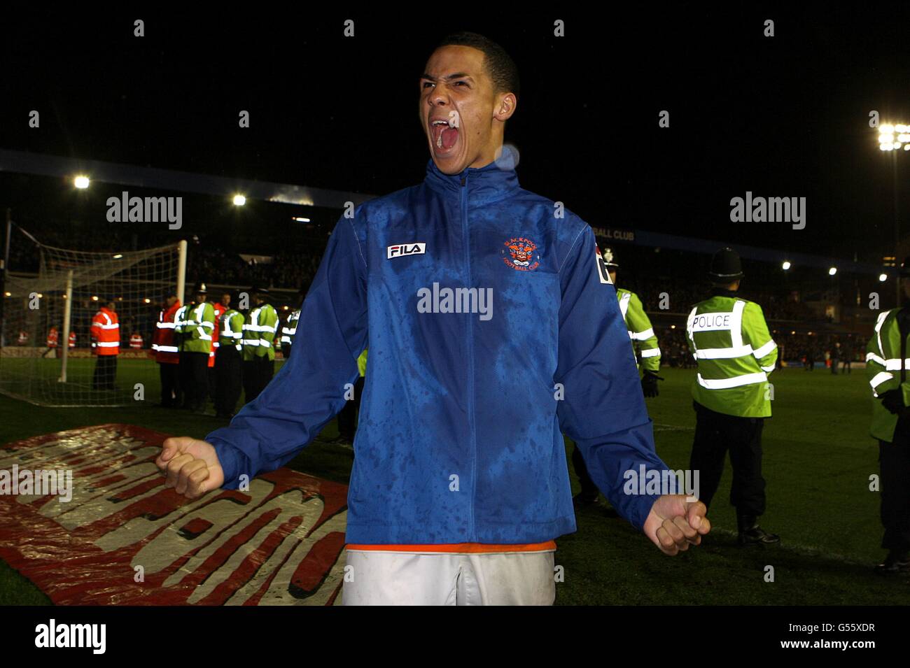 Blackpool's Thomas Ince celebrates victory after the final whistle ...