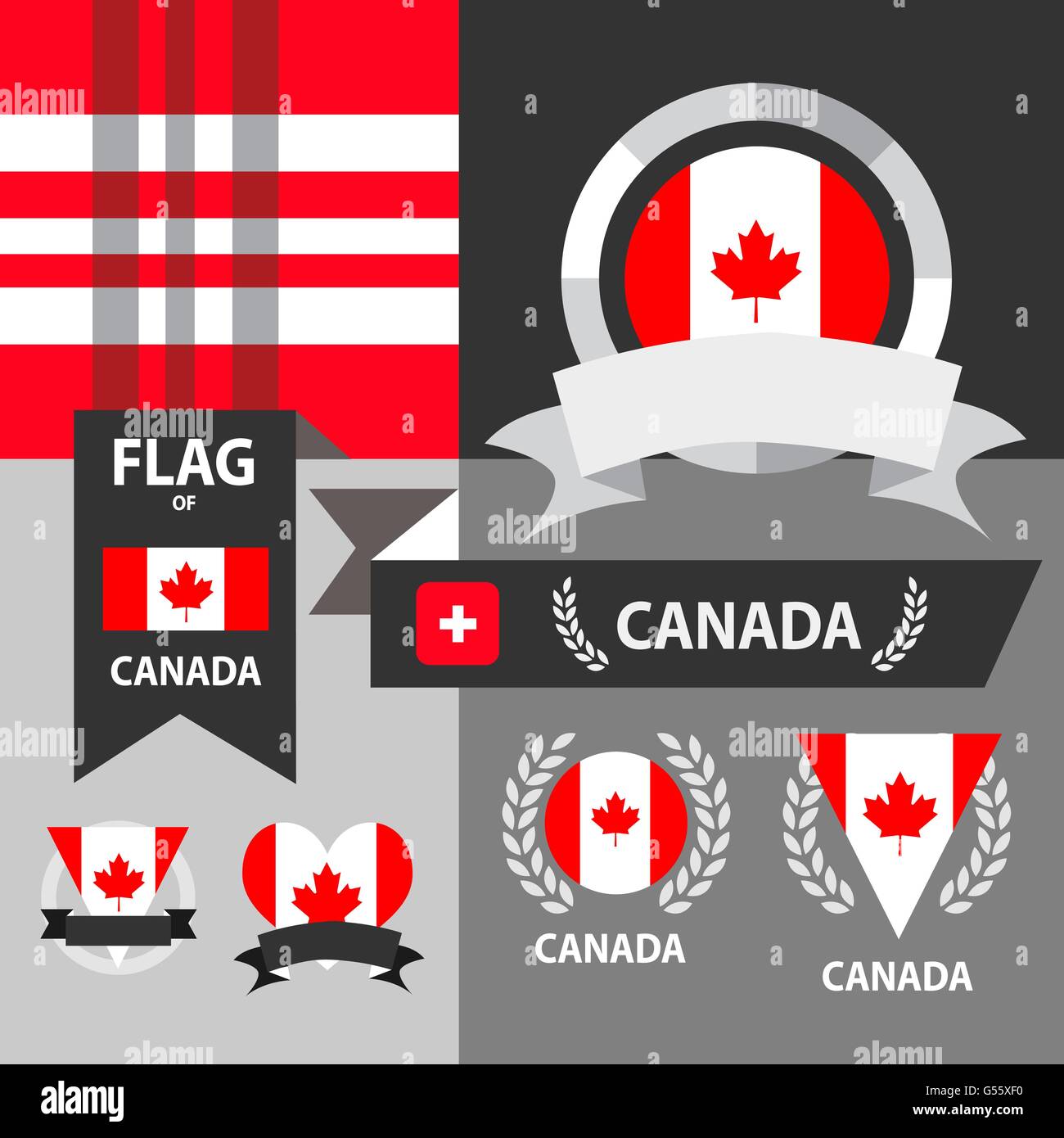 Set of Canada flag, emblem and pattern background Stock Vector Image ...