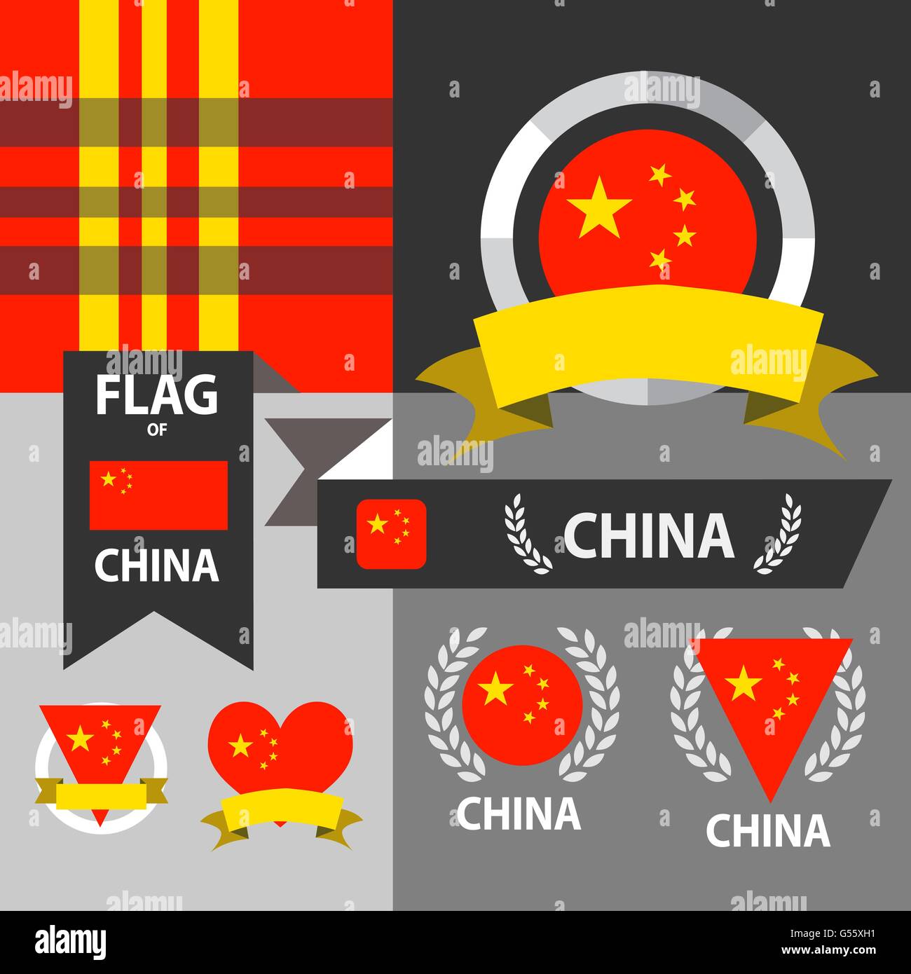 Set of China flag, emblem and pattern background Stock Vector Image ...
