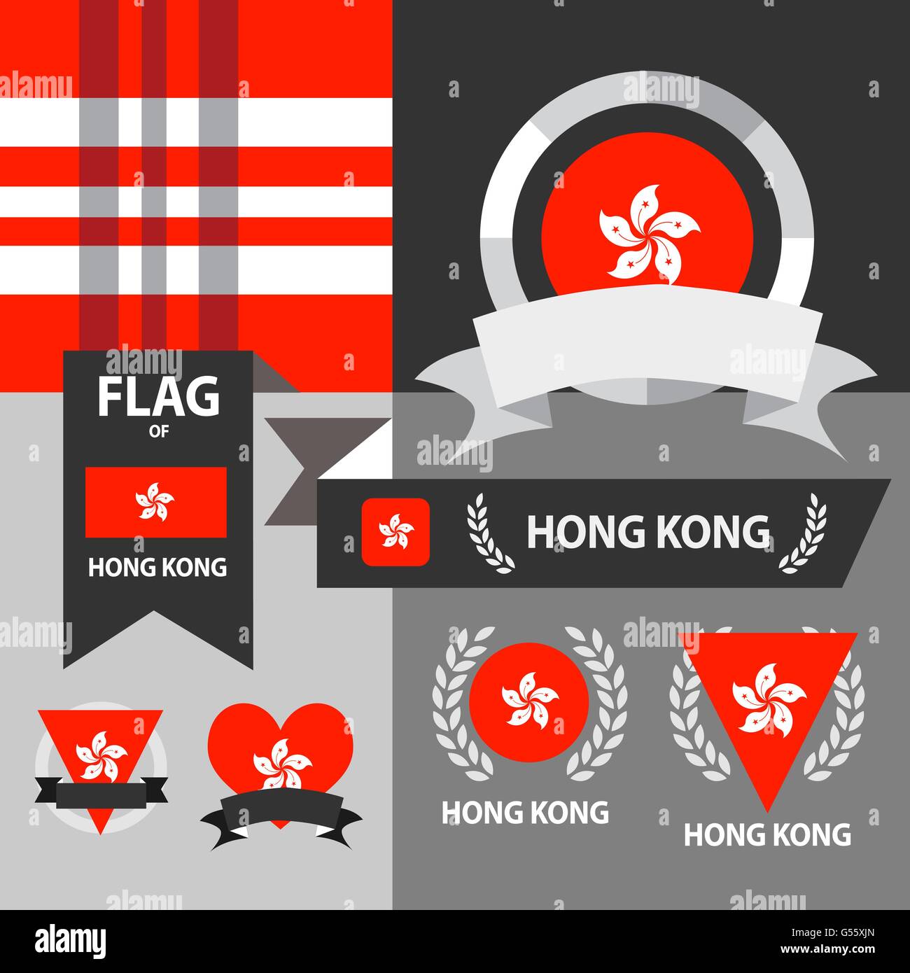 Set of Hong Kong flag, emblem and pattern background Stock Vector Image ...