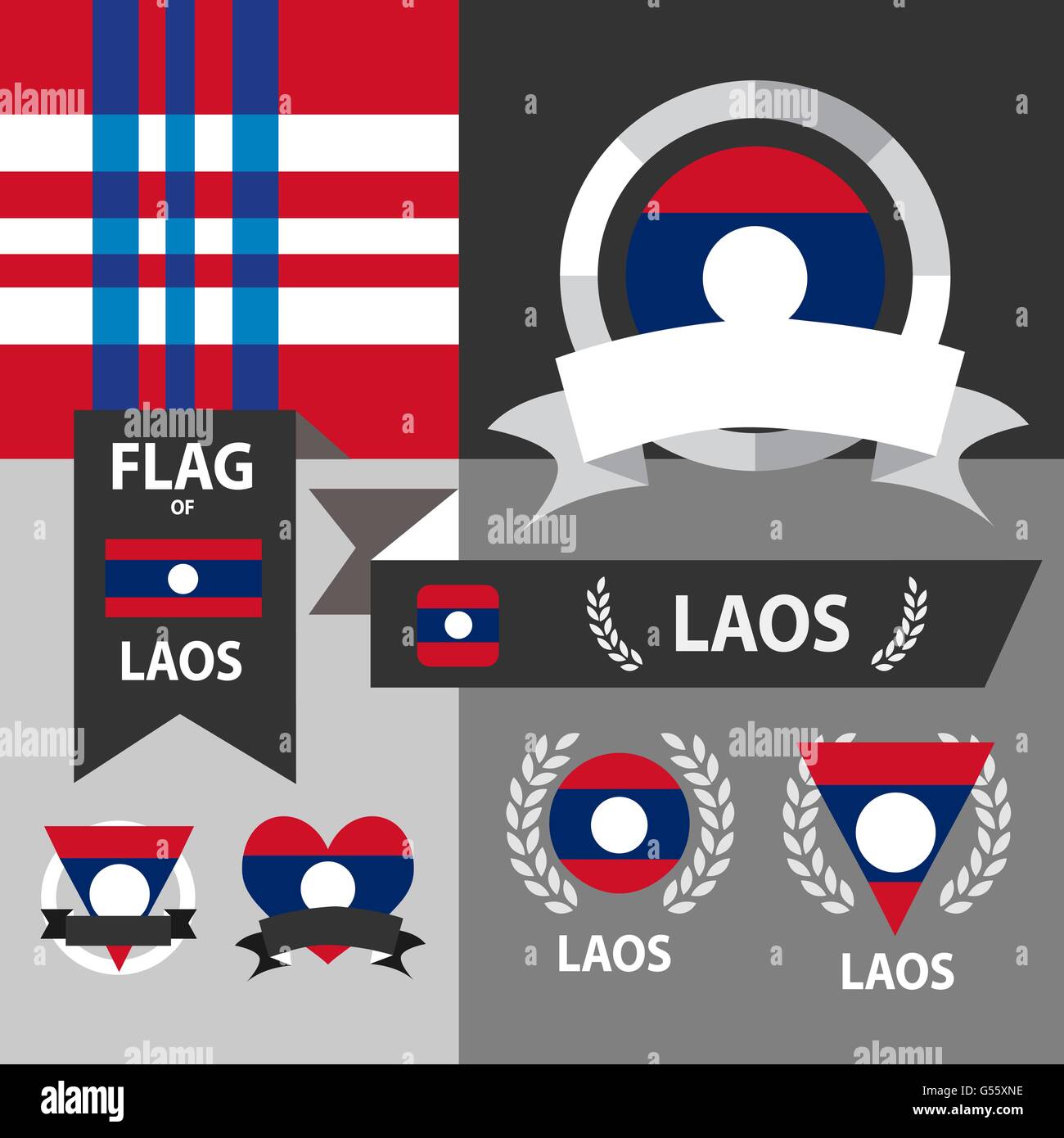 Set of Laos flag, emblem and pattern background Stock Vector Image ...