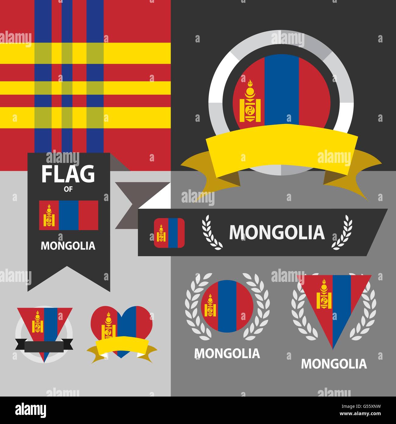 Set of Mongolia flag, emblem and pattern background Stock Vector Image ...