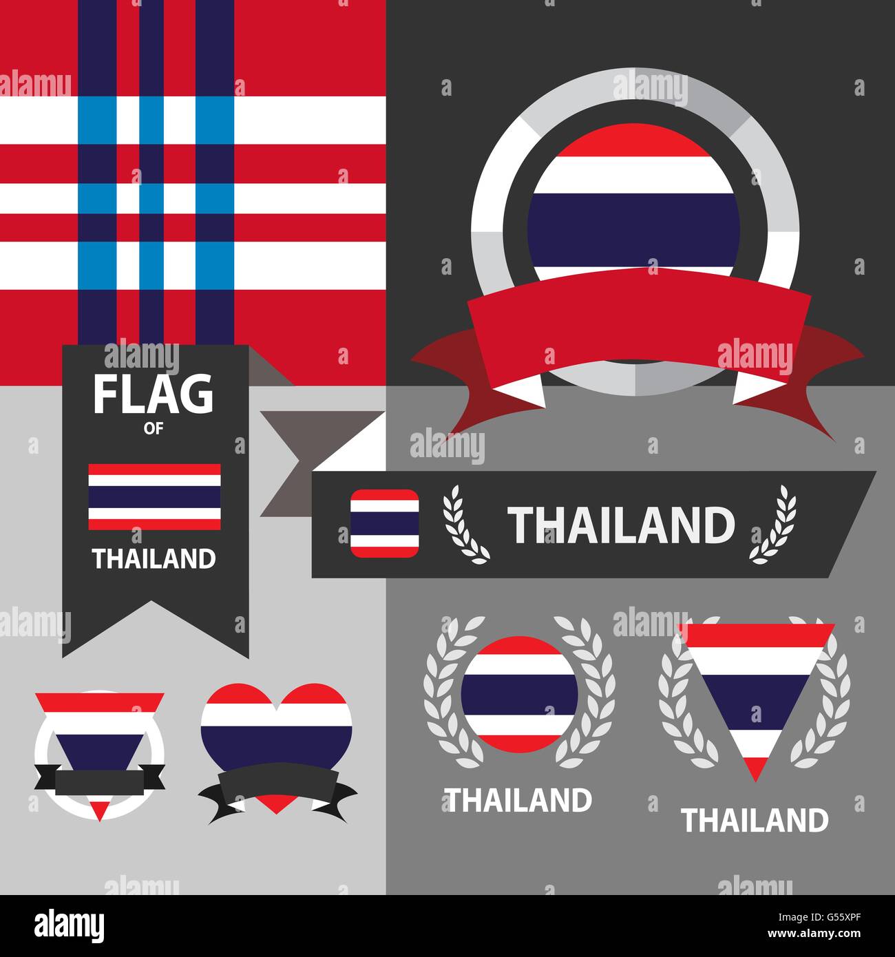 Set of Thailand flag, emblem and pattern background Stock Vector Image ...