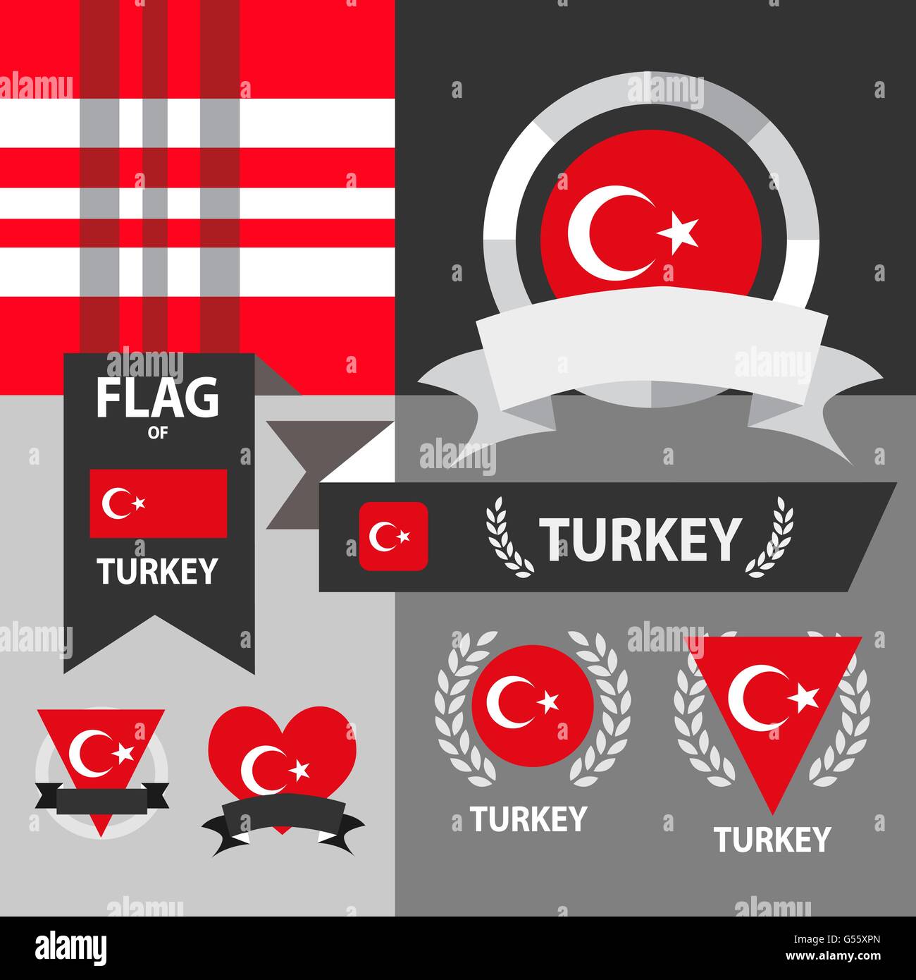 Set of Turkey flag, emblem and pattern background Stock Vector Image ...