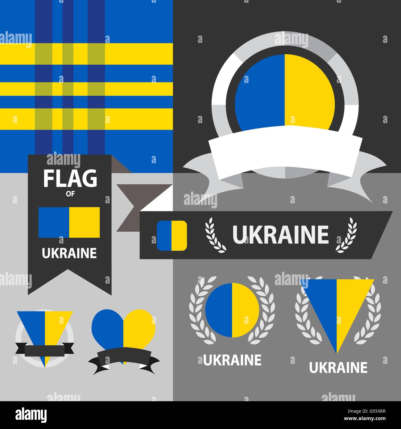 Set of Ukraine flag, emblem and pattern background Stock Vector Image ...