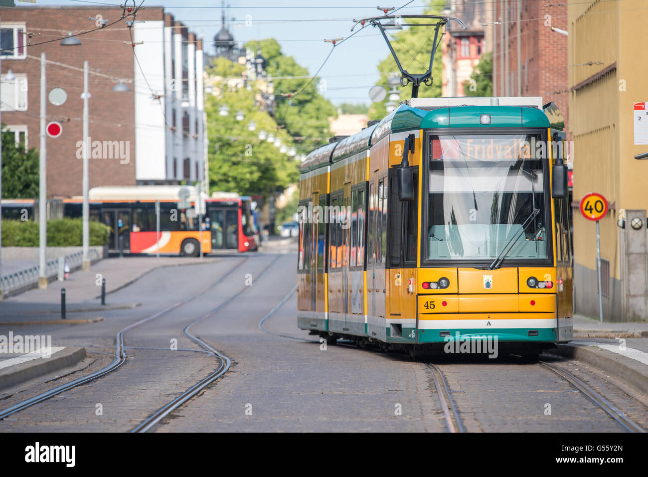 The iconic yellow trams in Norrkoping Sweden Stock Photo - Alamy