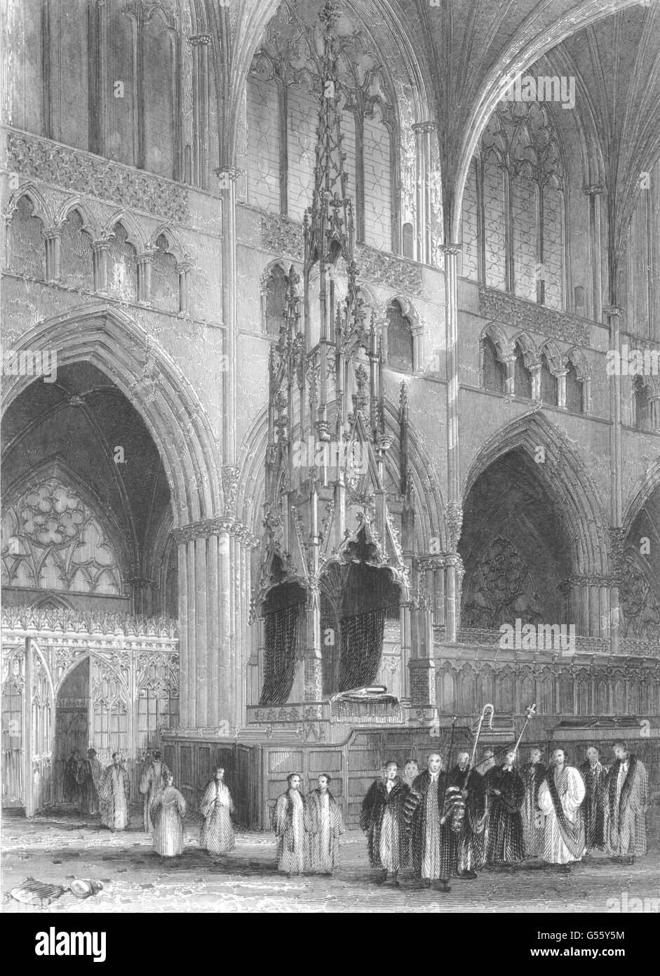 DEVON: Exeter Cathedral, the Bishop's throne, antique print c1842 Stock ...