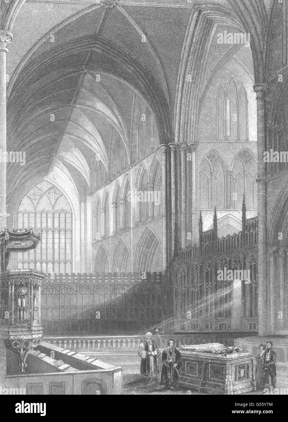 WORCESTERSHIRE: Worcester Cathedral, the Choir, antique print c1842 Stock Photo - Alamy
