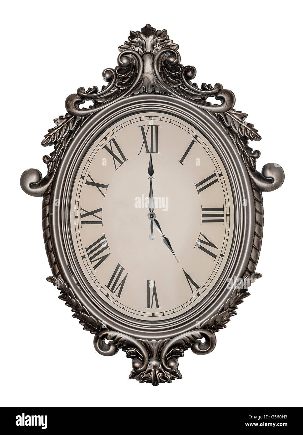Five o'clock. Antique wall clock isolated on white background Stock ...