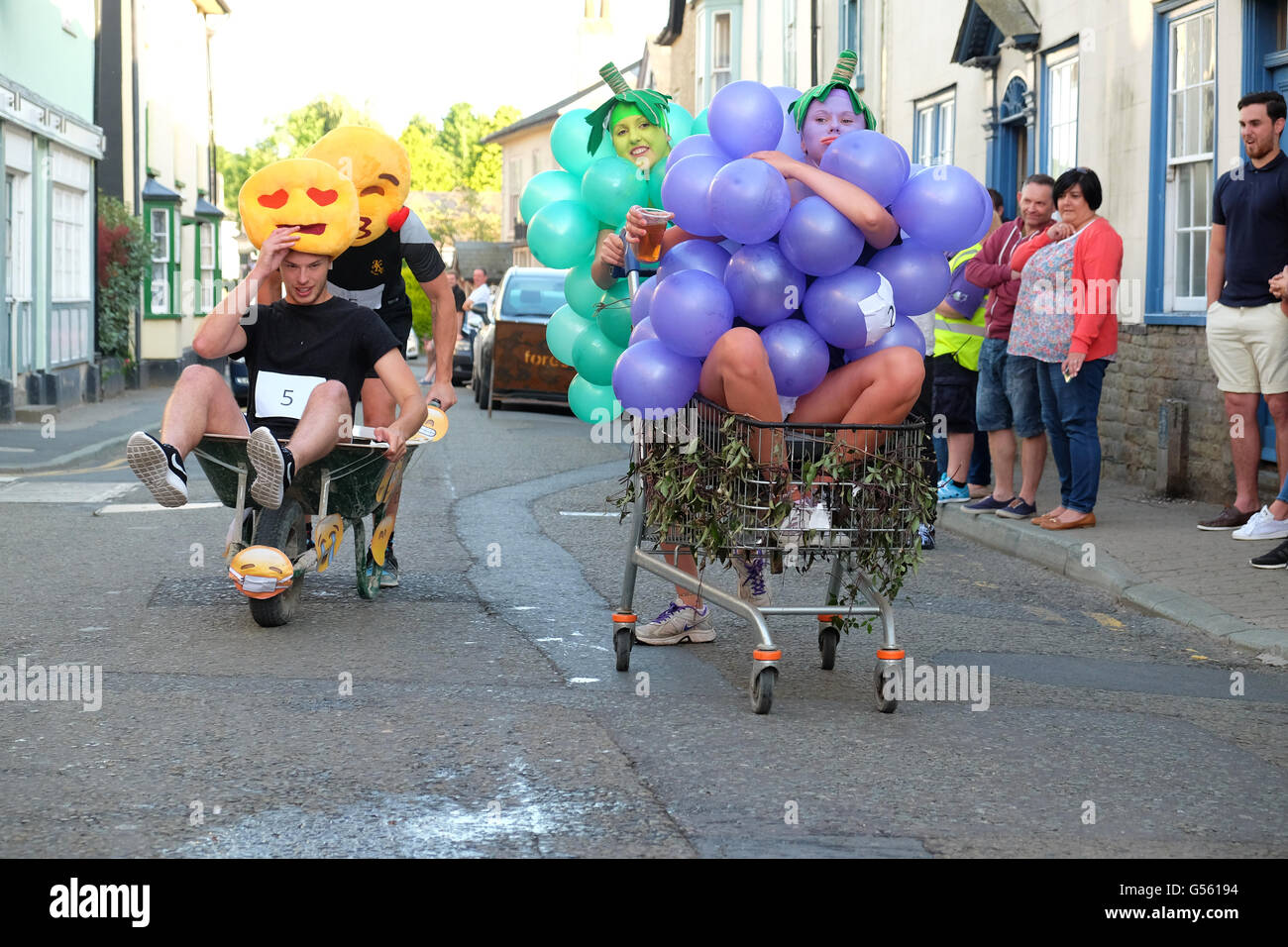 Kington Herefordshire the annual wheelbarrow race competitors in fancy ...