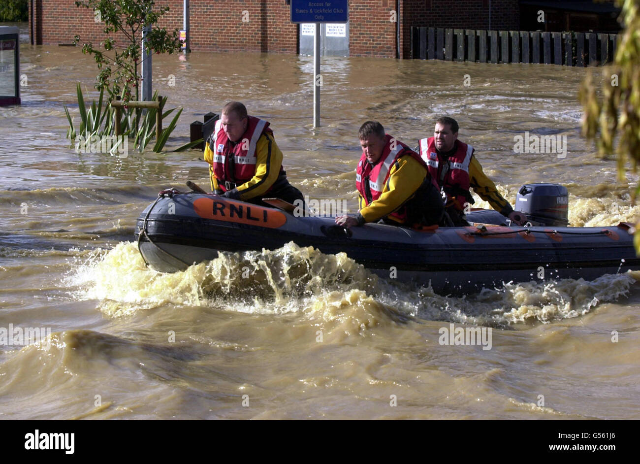 A lifeboat on the streets of Uckfield in east Sussex. Hundreds of ...
