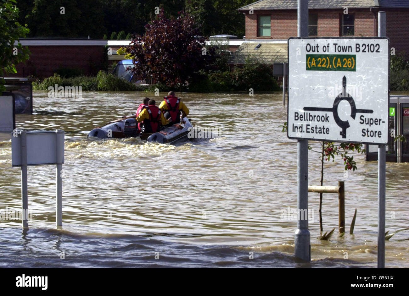 A lifeboat on the streets of Uckfield in east Sussex. Hundreds of ...