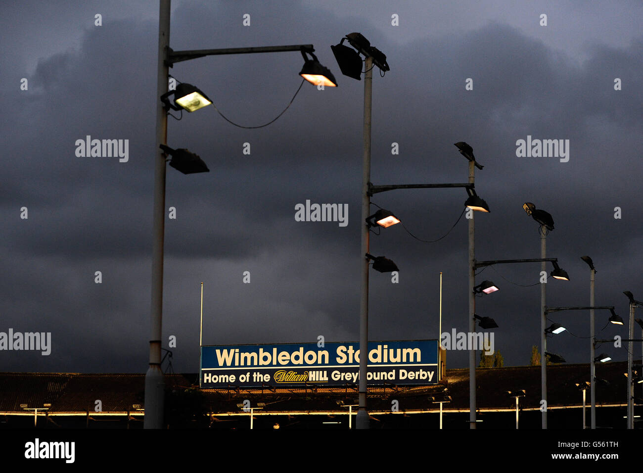 General view of Wimbledon Stadium greyhound track with William Hill ...