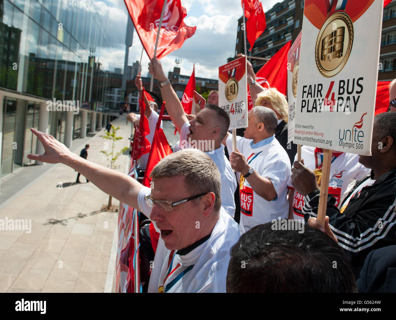 London bus drivers demonstrate outside the offices of Transport for ...