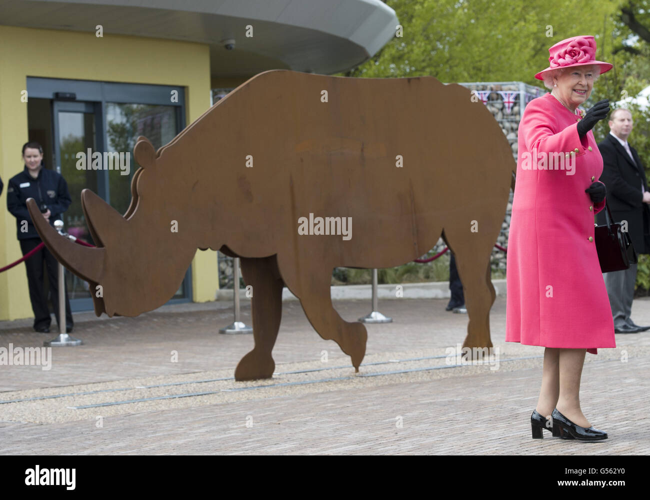 Queen Elizabeth II in the new Rhino Paddock during her visit to Chester ...